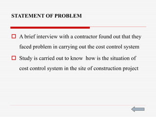 Cost Control Problems observed in construction project. | PPT