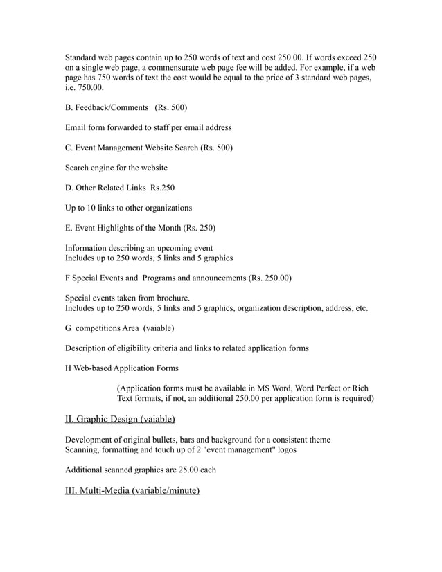 Cost Detail And Webpage Descriptions | PDF