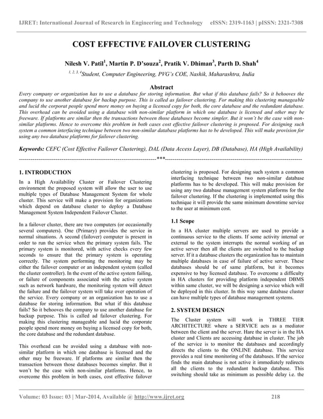 Cost effective failover clustering | PDF