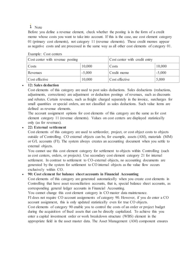 Cost element categories | DOCX | Business Accounting & Finance | Business