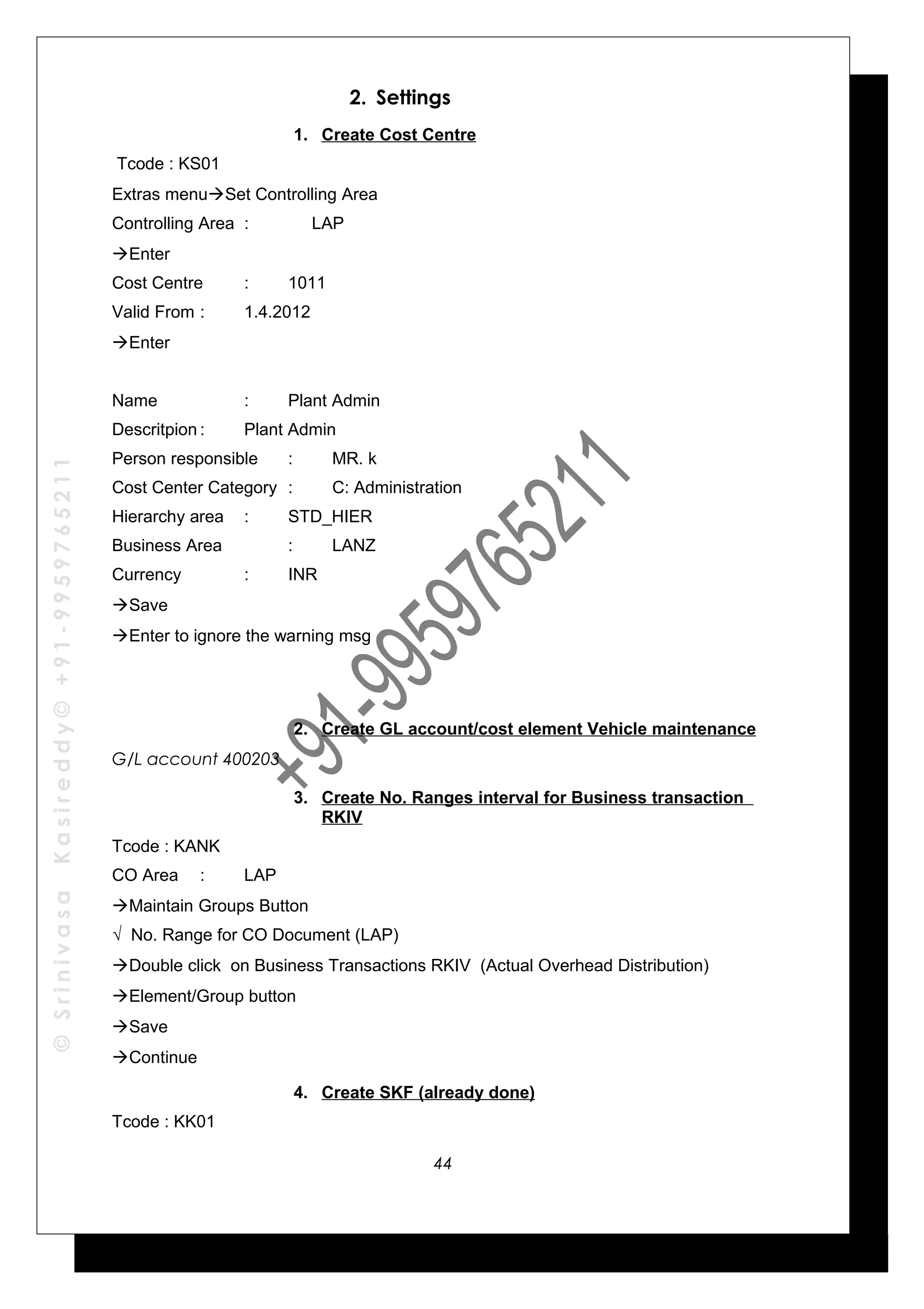 SAP CO step by step config guide & user manual part 1 | DOC