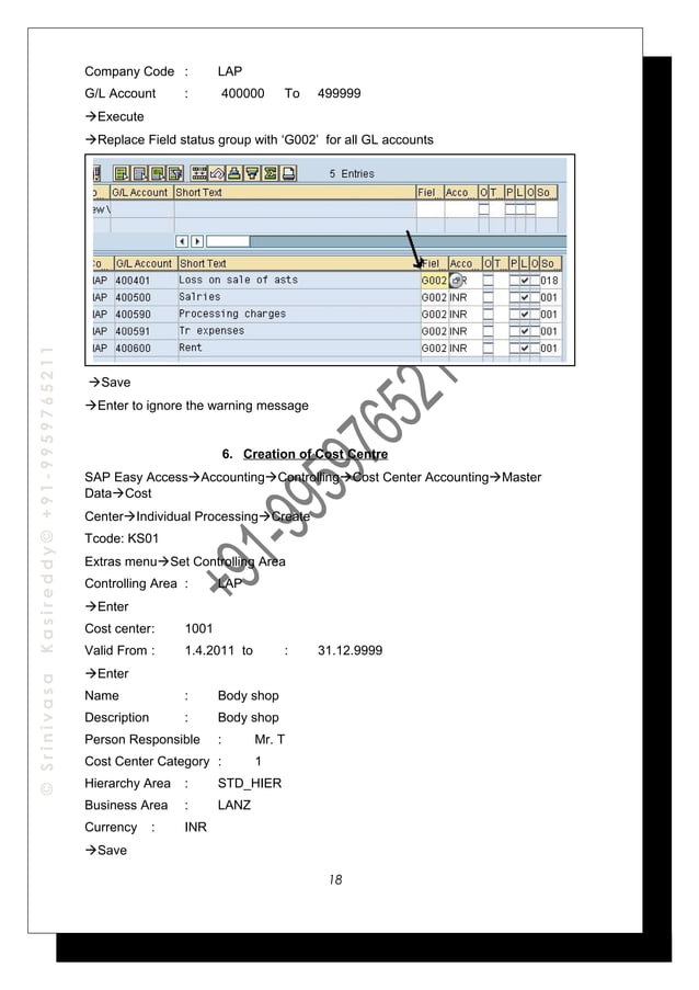SAP CO step by step config guide & user manual part 1 | DOC