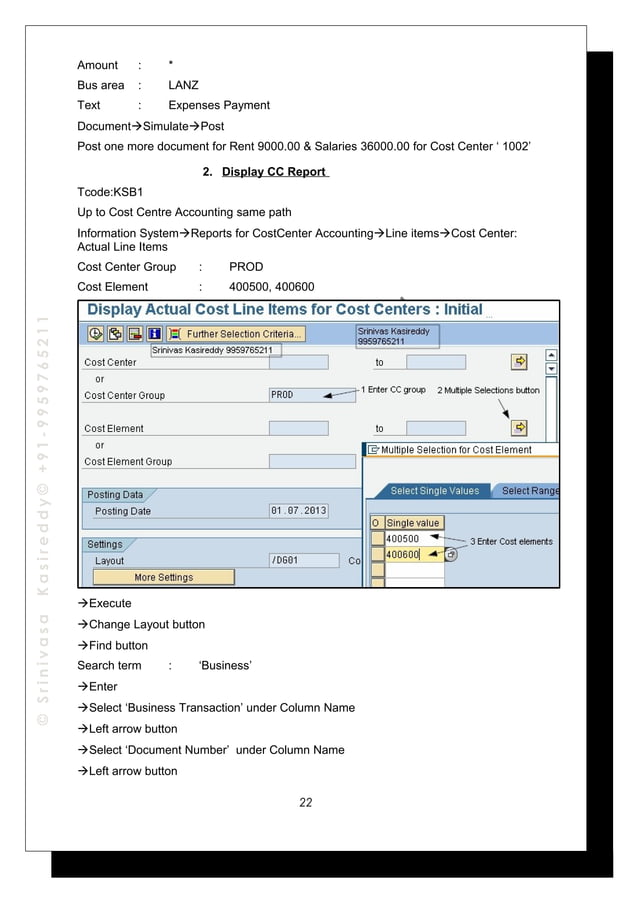 SAP CO step by step config guide & user manual part 1 | DOC