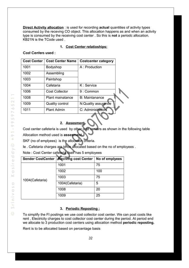 SAP CO step by step config guide & user manual part 1 | DOC