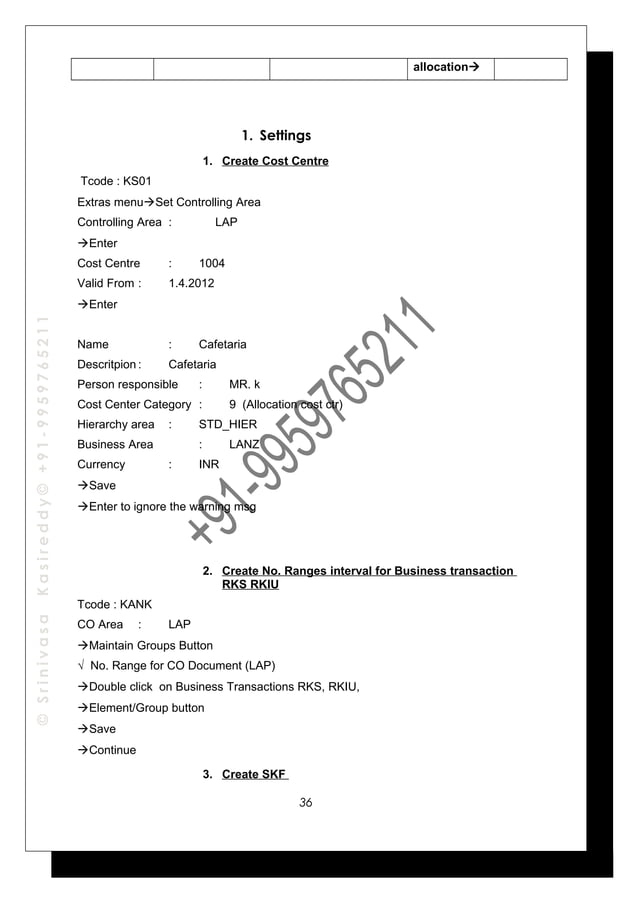 SAP CO step by step config guide & user manual part 1 | DOC