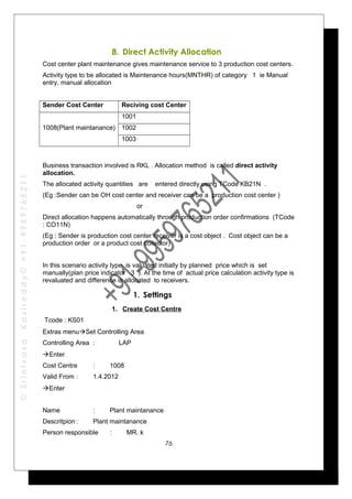 SAP CO step by step config guide & user manual part 1 | DOC