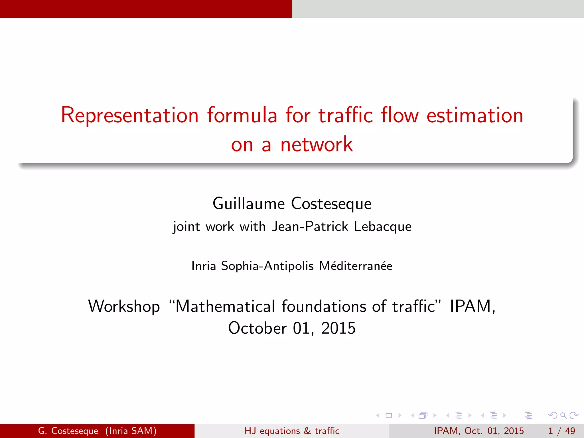 Representation formula for traffic flow estimation on a network | PPT