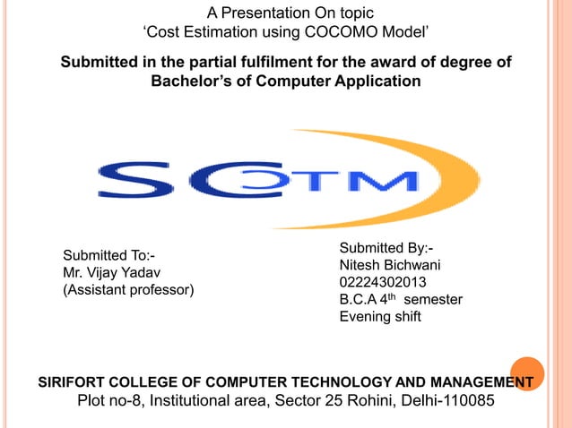 Cost estimation using cocomo model | PPTX | Computing | Technology & Computing