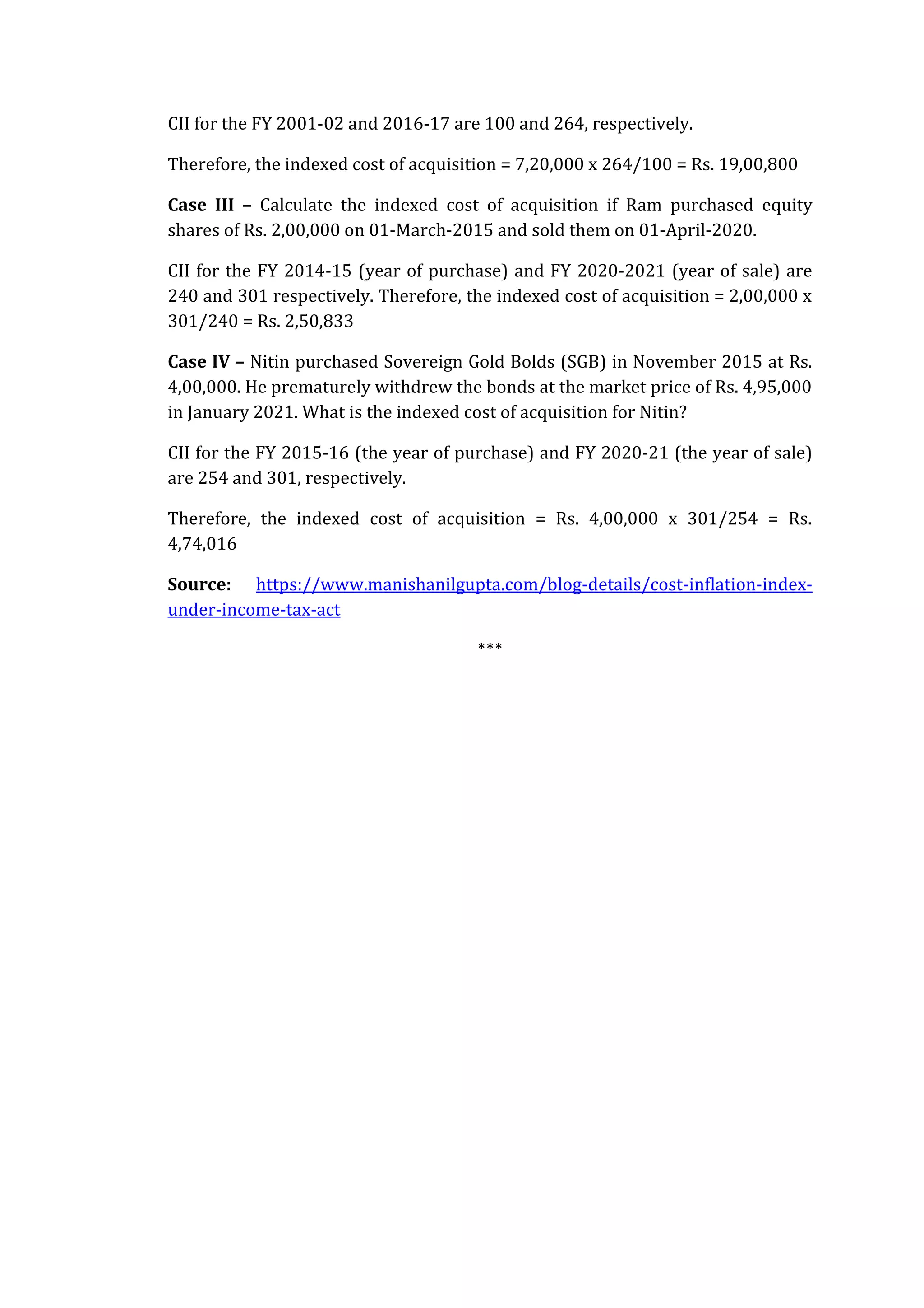 Cost Inflation Index under Income Tax Act | PDF