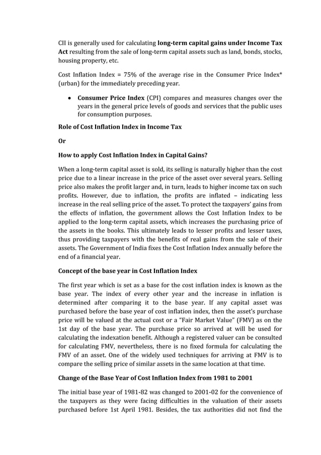 Cost Inflation Index under Income Tax Act | PDF