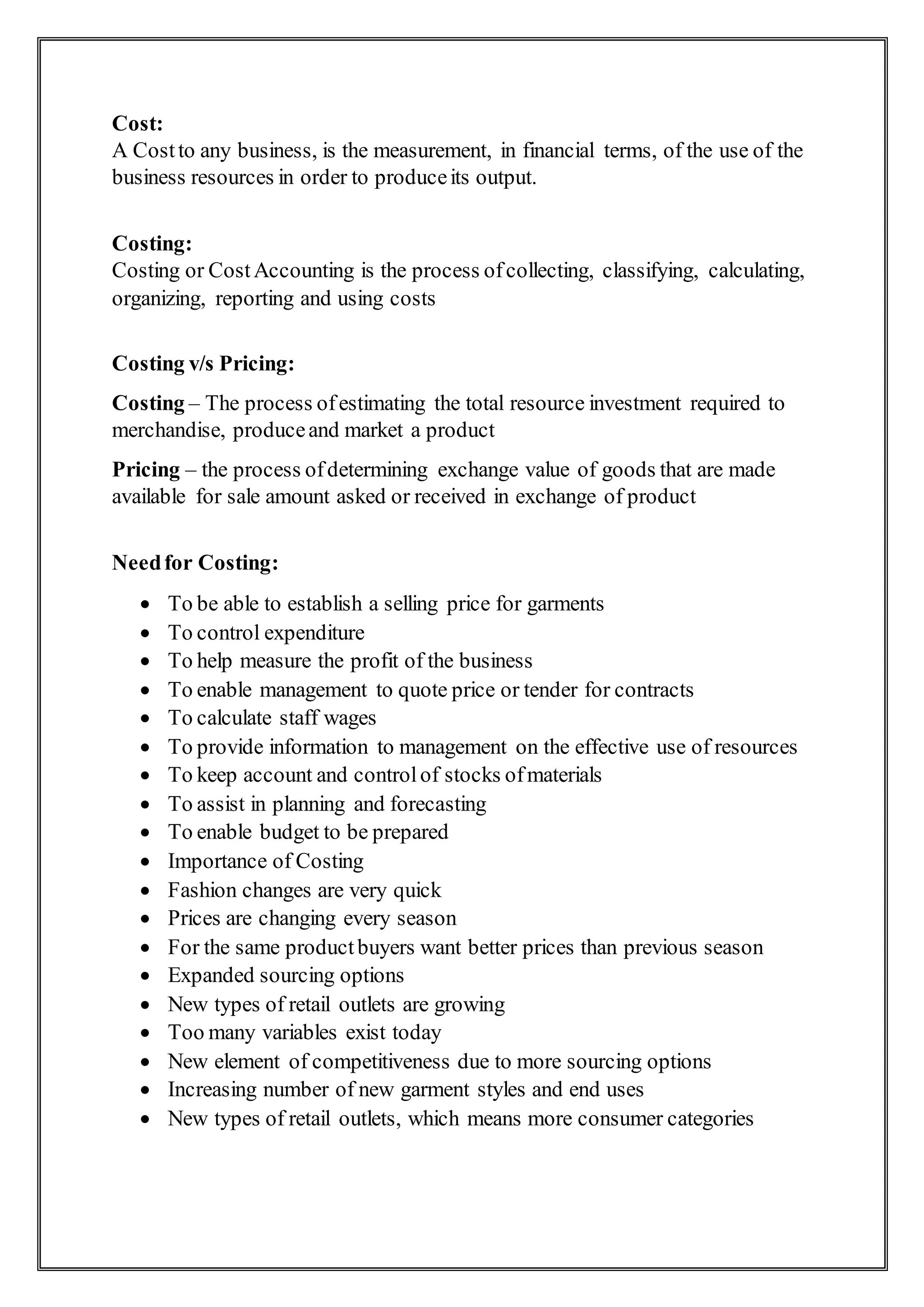 Costing of Formal Shirt | DOCX