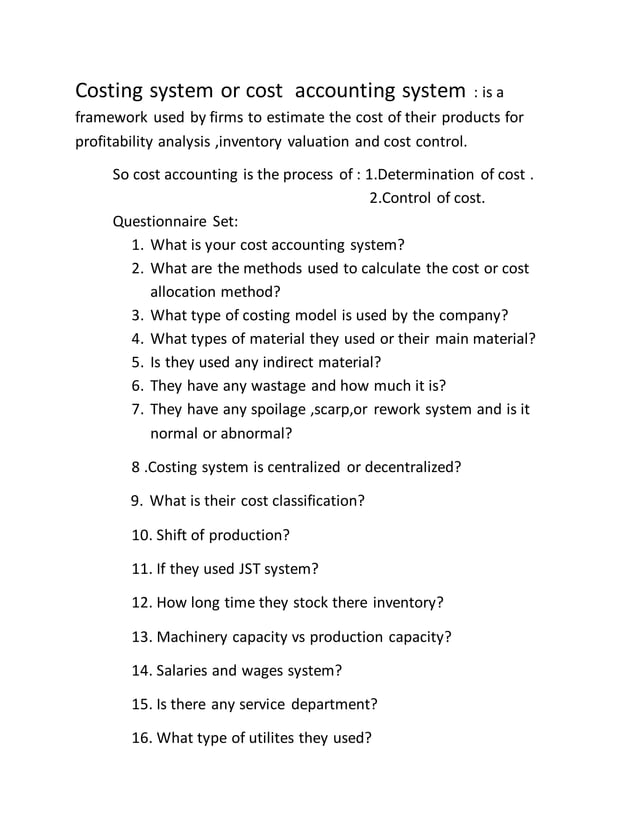 Costing system or cost accounting system | PDF