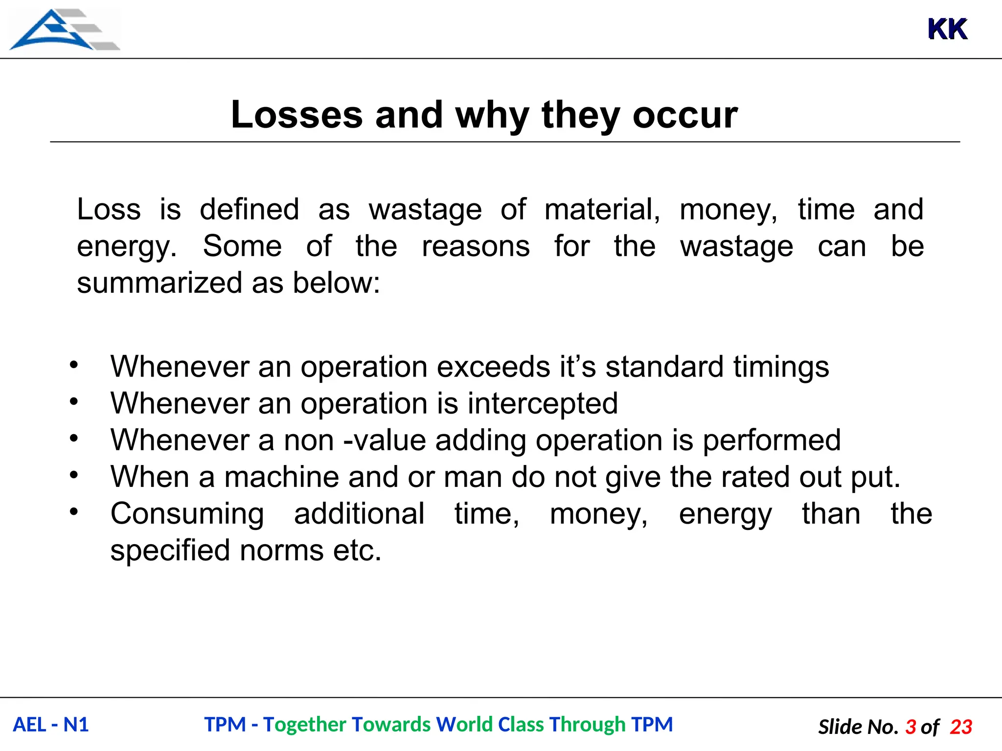 Lost Cost Cost Loss Methodology for KK Pillar | PPT