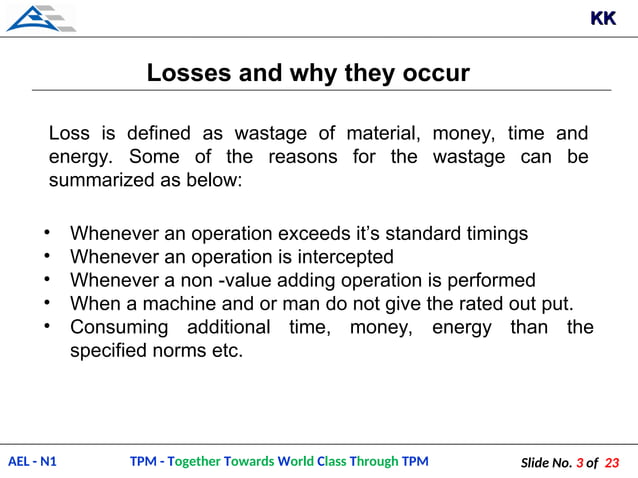 Lost Cost Cost Loss Methodology for KK Pillar | PPT