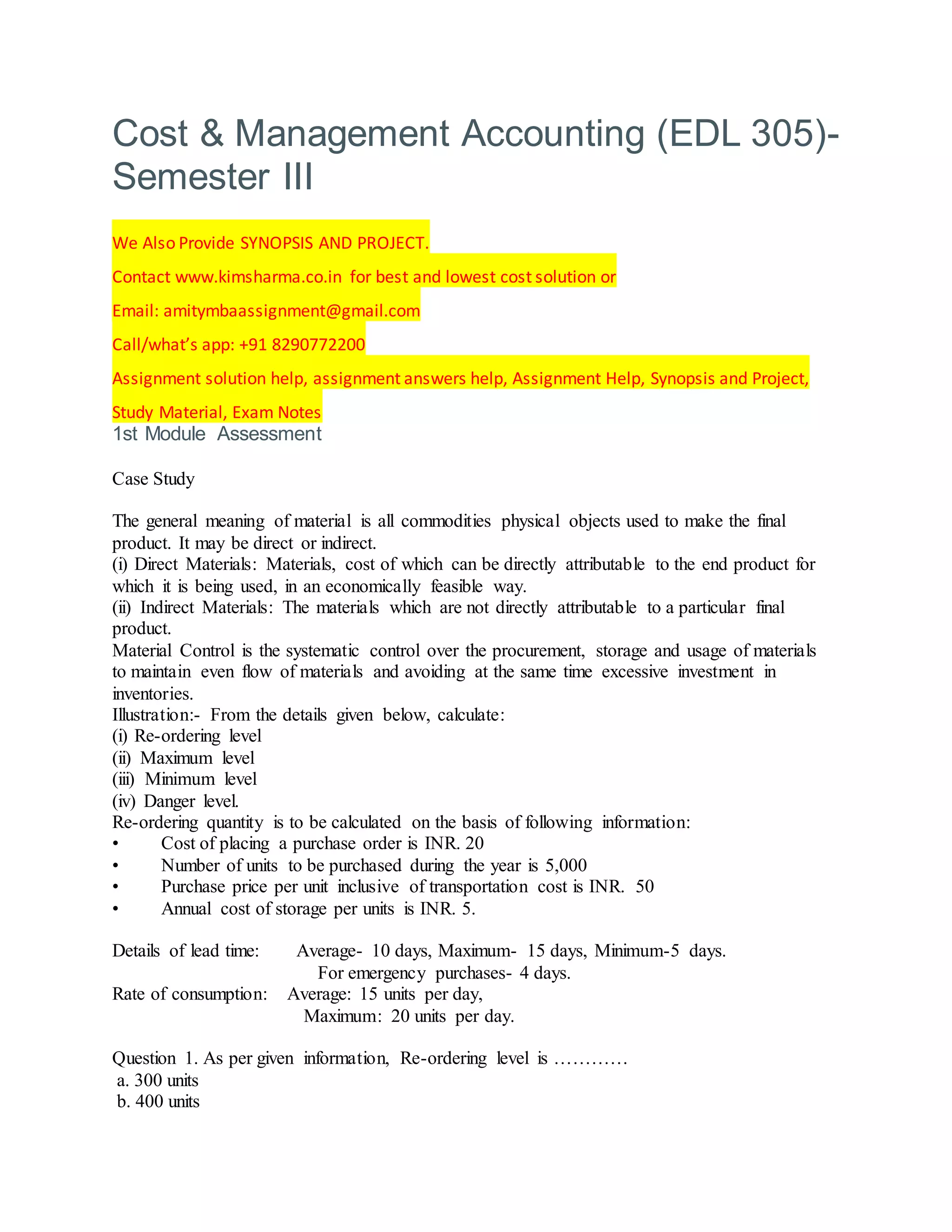 Cost & Management Accounting | DOCX