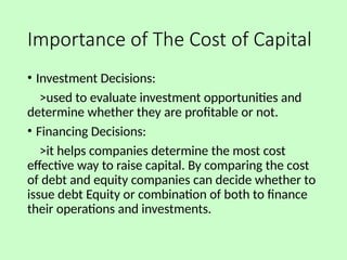 COST OF CAPITAL Topics..Definition, Importance, | PPT