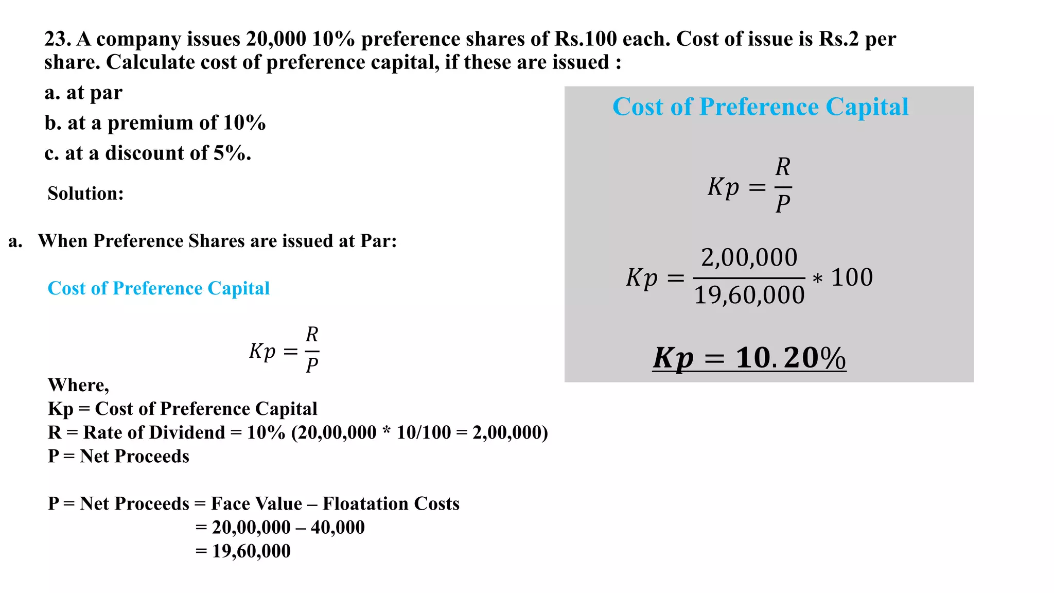 Cost of Preference Capital Soved Problems-kp | PPTX