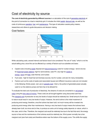 Cost of electricity by source LEC calculation | PDF