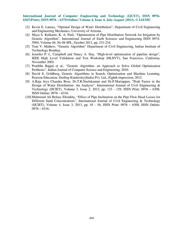 Cost Optimization Of Pipeline Systems Using Genetic Algorithm Pdf