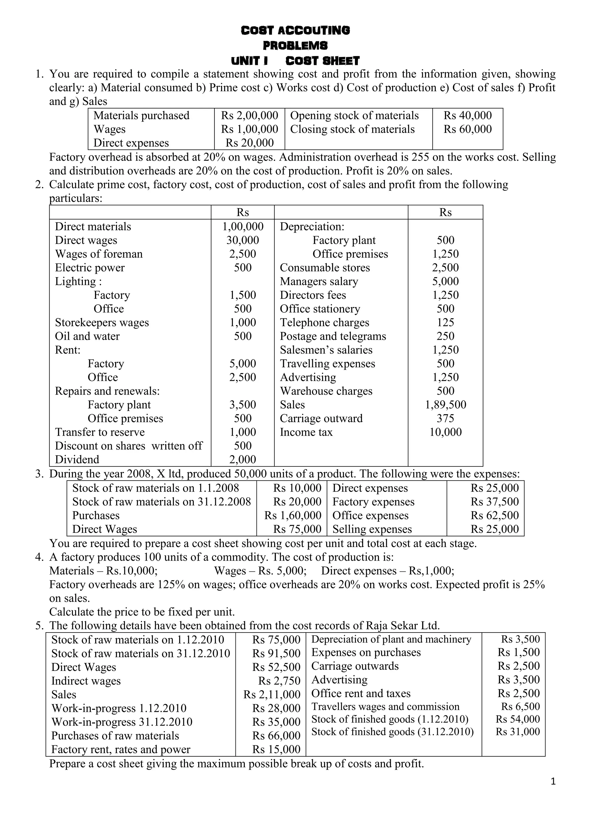Cost Sheet , Tender and quotation | PDF