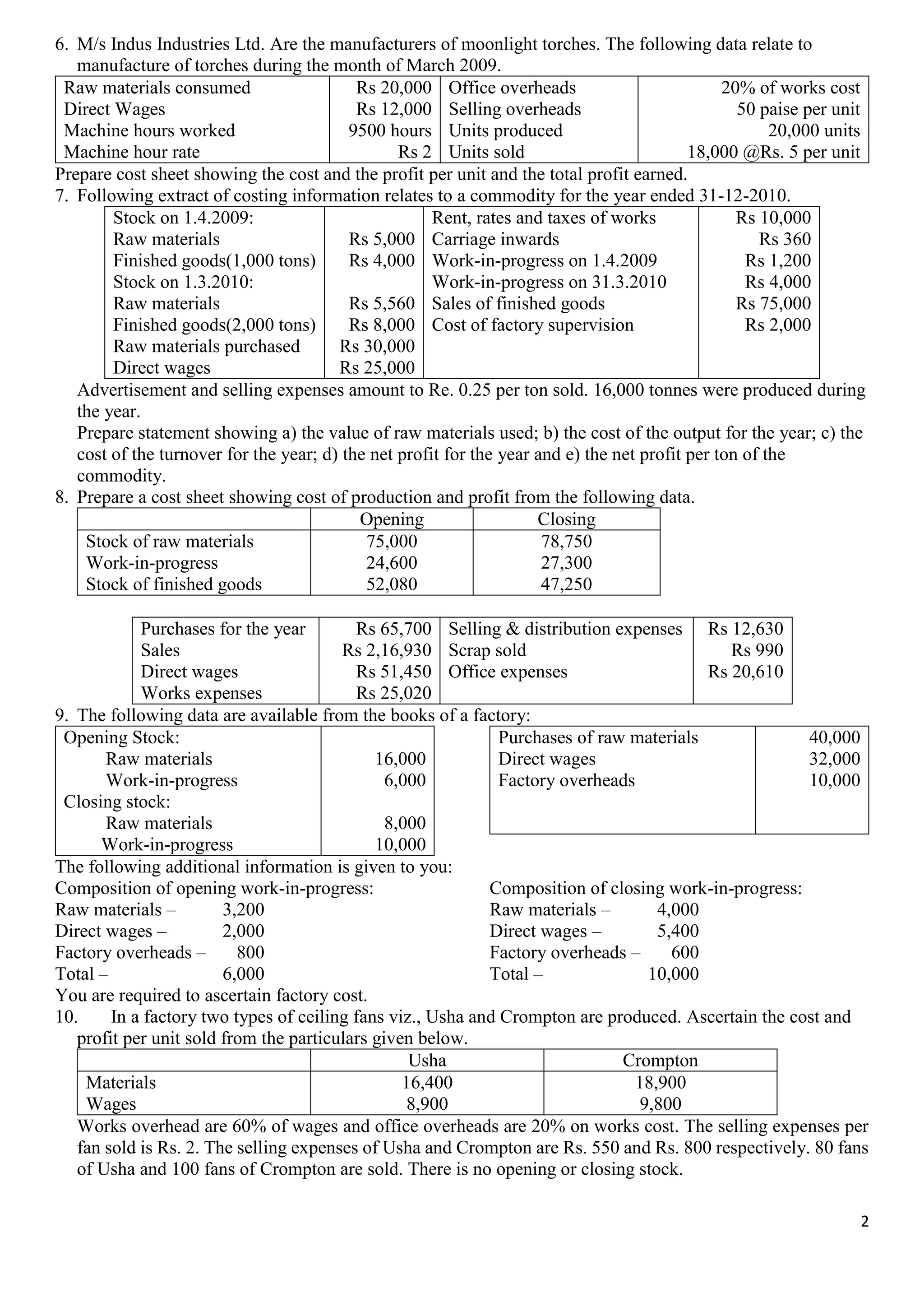 Cost Sheet , Tender and quotation | PDF