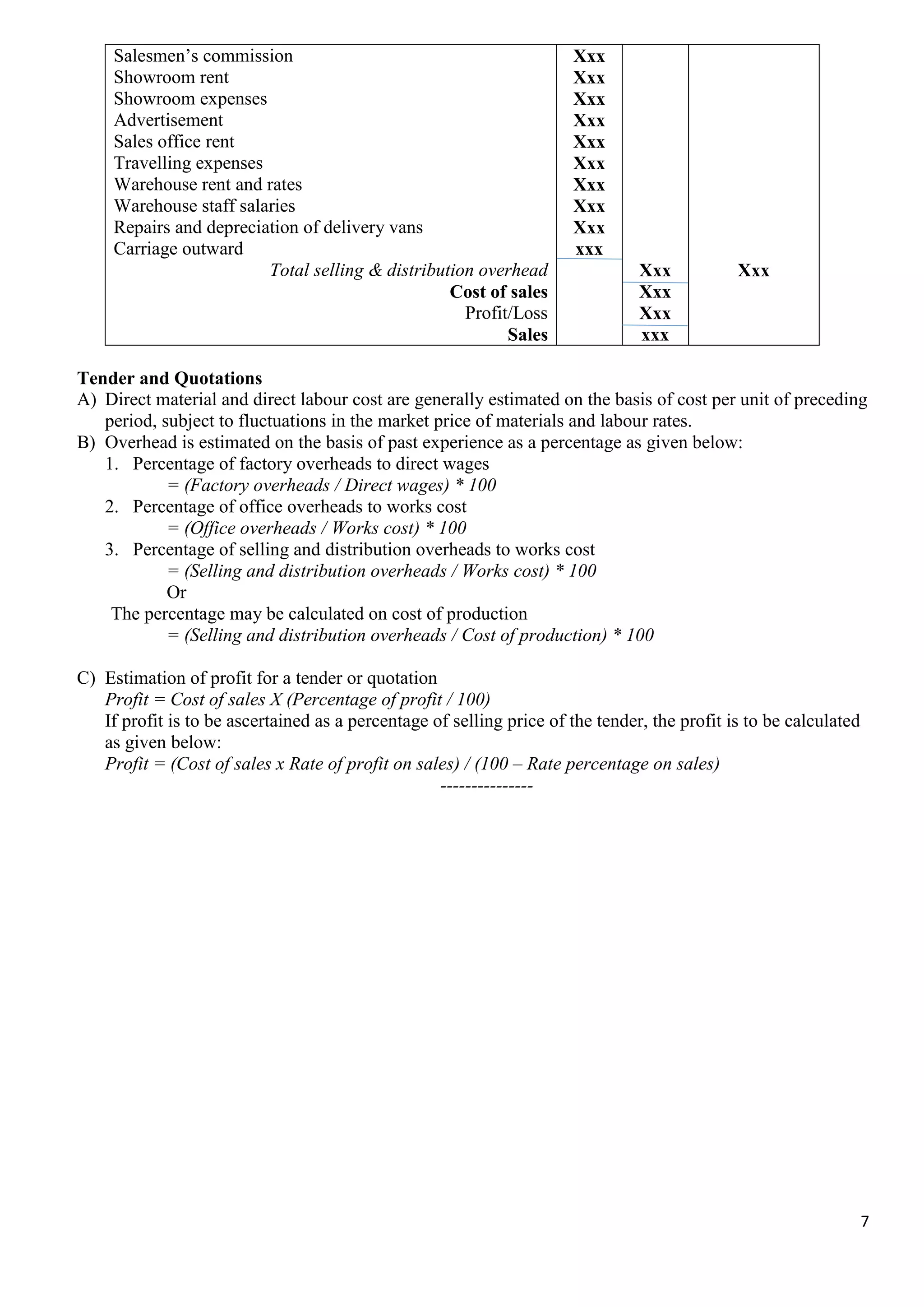 Cost Sheet , Tender and quotation | PDF