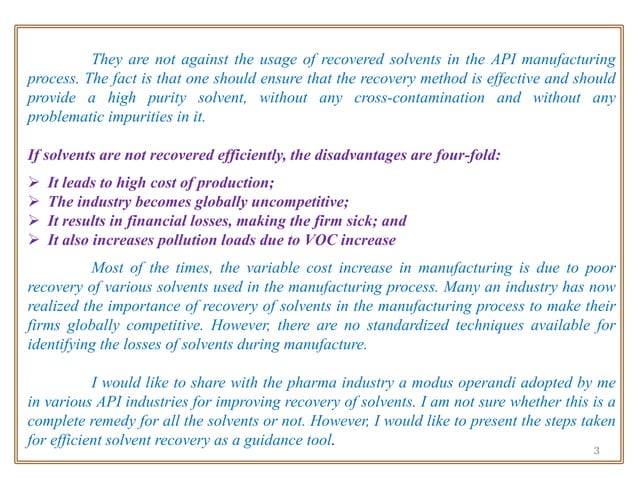 Cost reduction by minimizing solvent losses in api manufacturing | PPTX