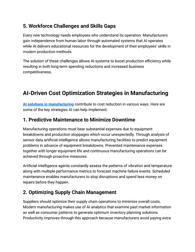 ost Cutting with AI Agents in Manufacturing | Bluebash | PDF