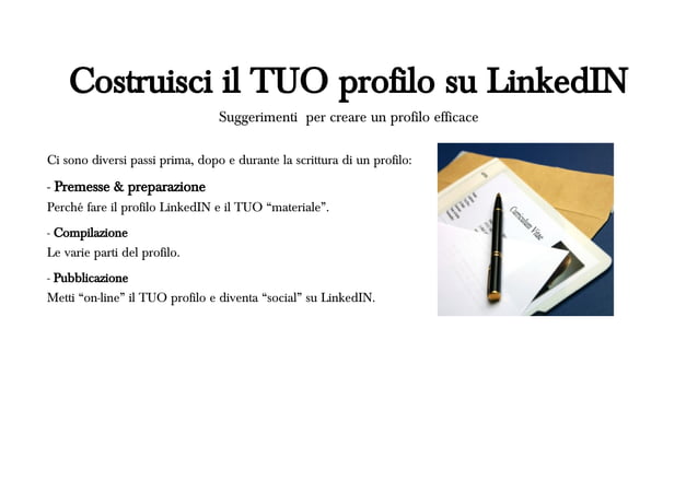 Costruire il proprio profilo su linkedIN (ITALIANO) | PDF