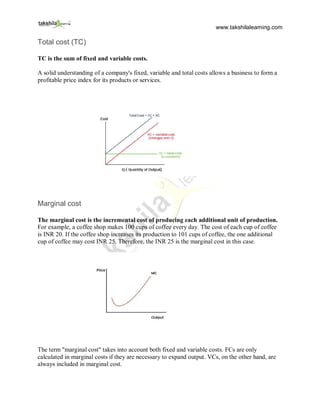 Costs and its types - Fixed, Variable, Marginal and Total | PDF
