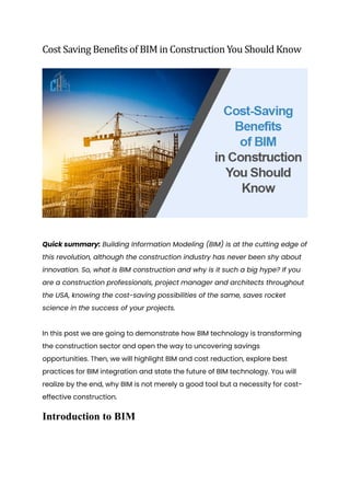Cost Saving Benefits of BIM in Construction You Should Know | PDF ...