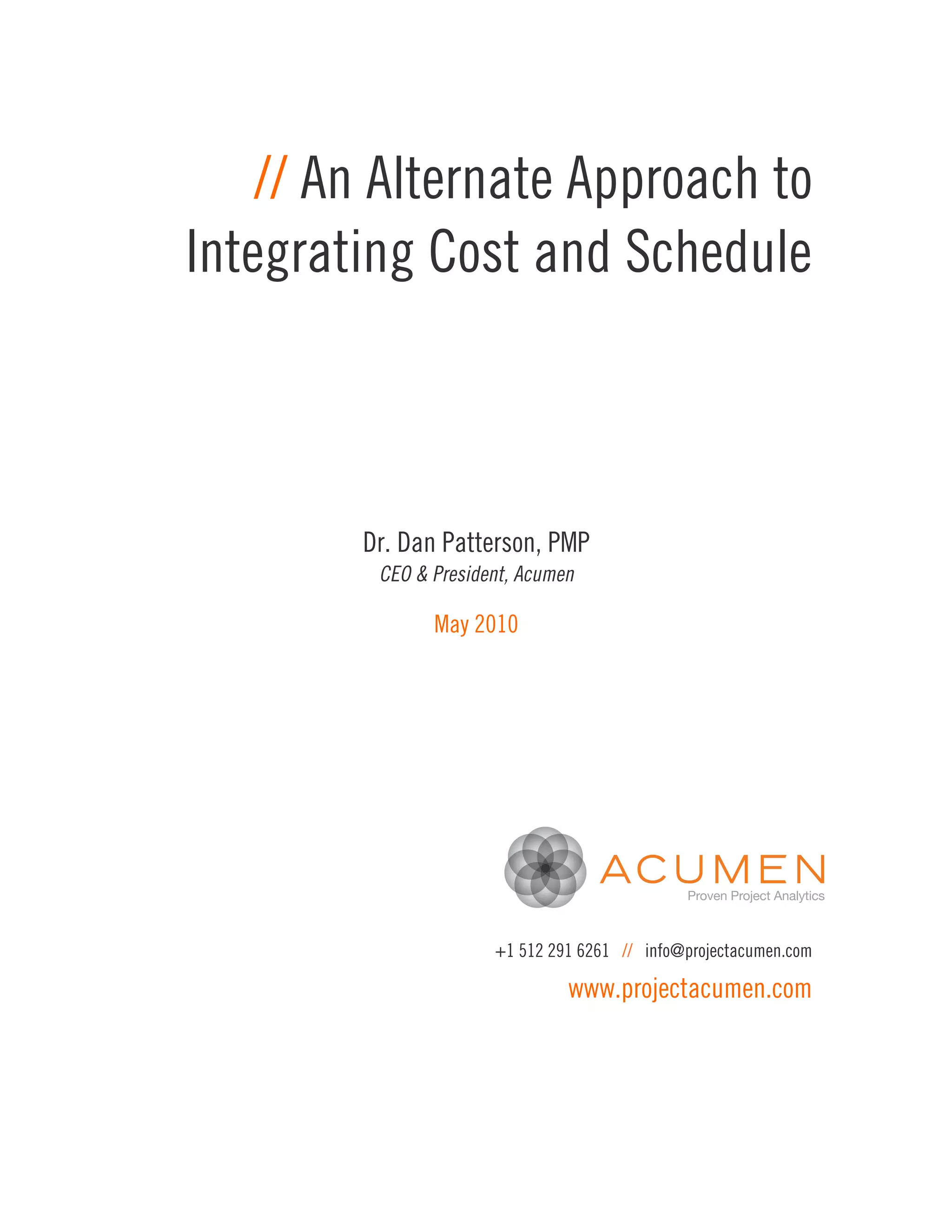 An Alternate Approach to Cost and Schedule Integration | PDF