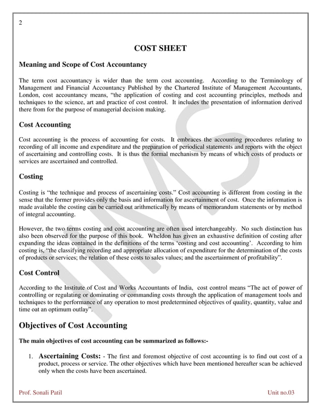 Cost sheet | PDF | Business Accounting & Finance | Business