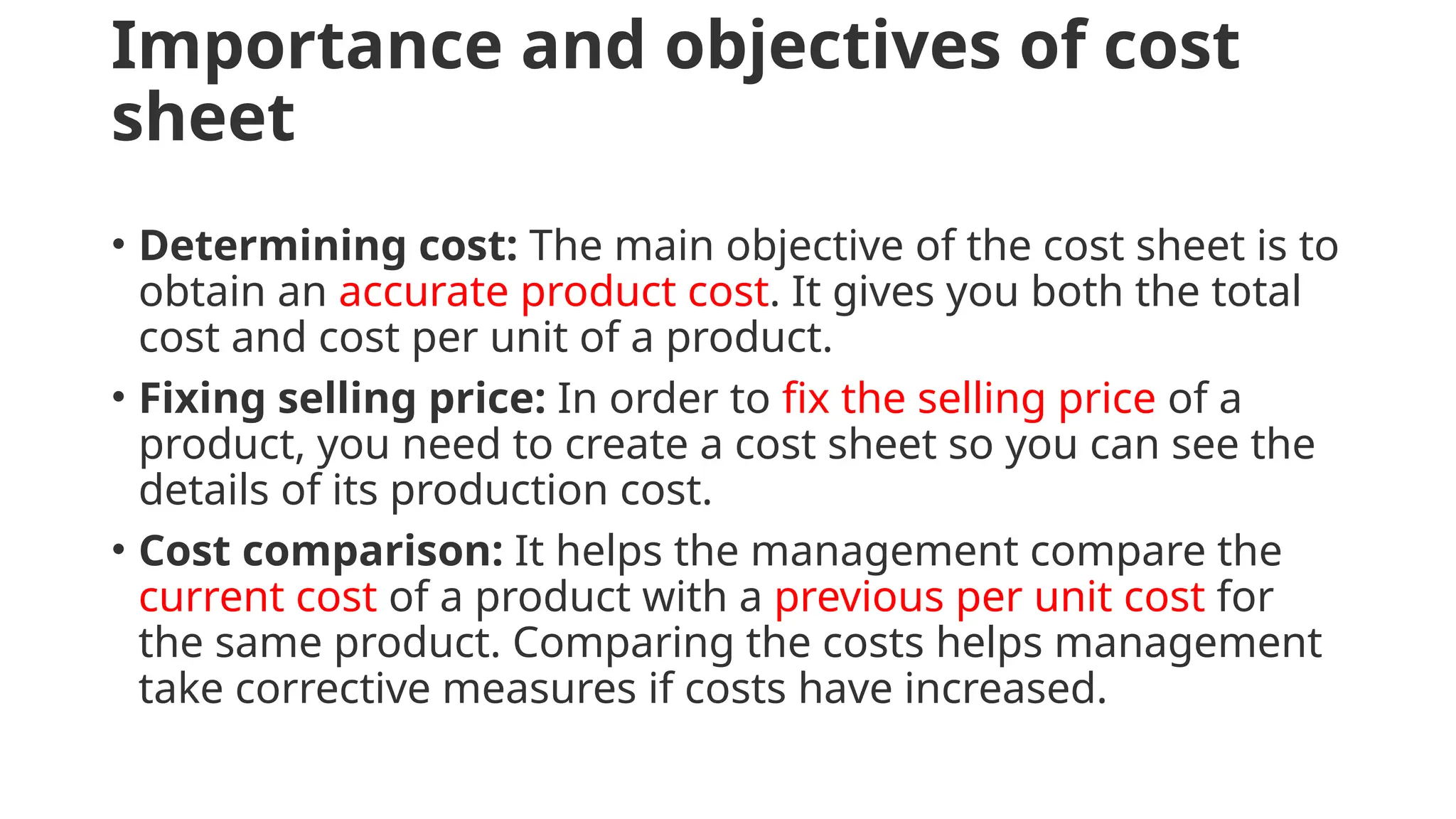 Cost sheet including basics, exception and format | PPTX