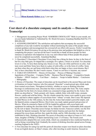Cost sheet of a chocolate company and its analysis | DOC | Desserts and ...