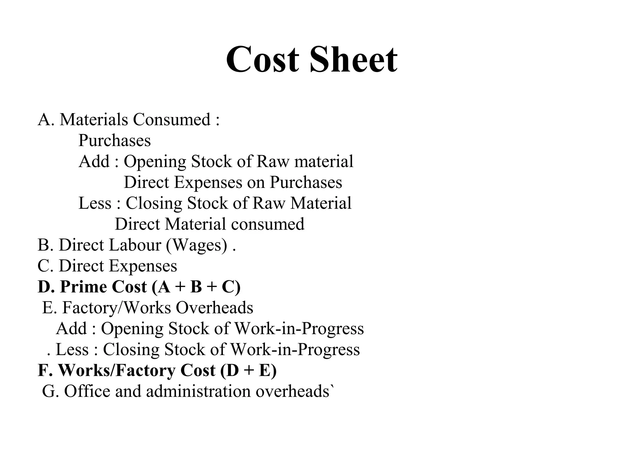 Cost sheet ppt | PPTX