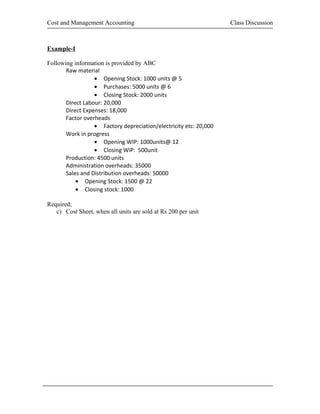 Cost sheet with inventory | DOC