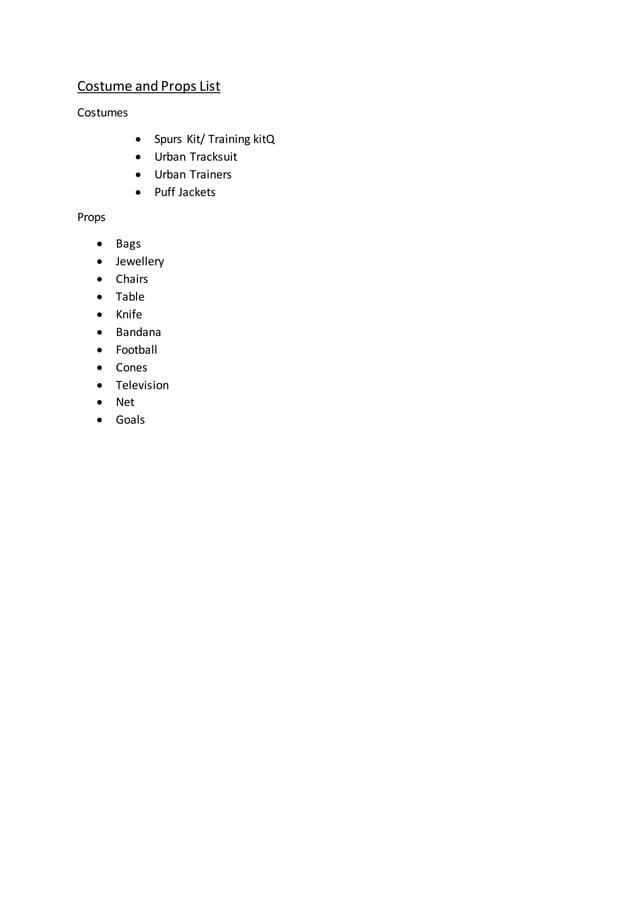 Costume and props list | PDF