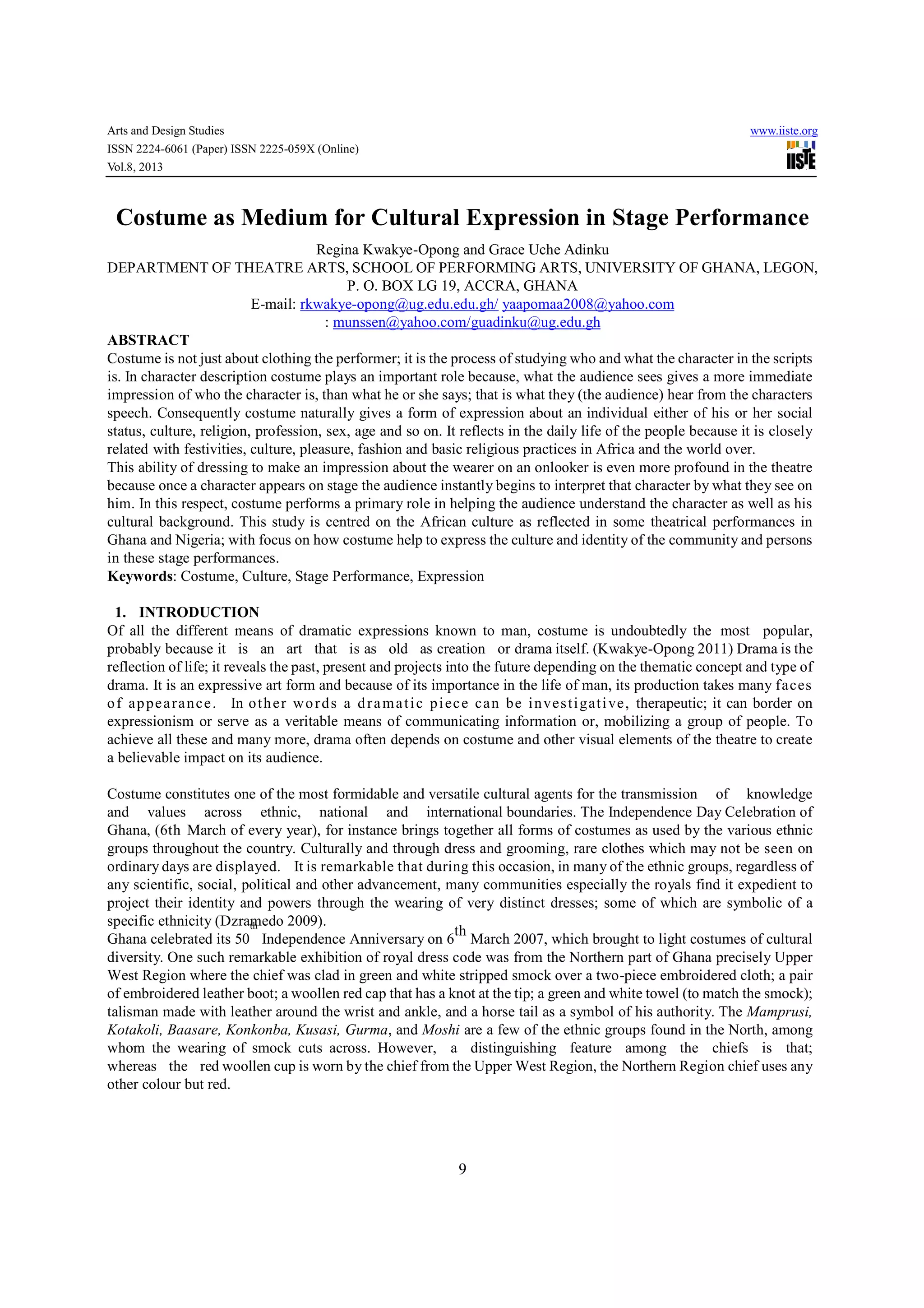 Costume as medium for cultural expression in stage performance | PDF