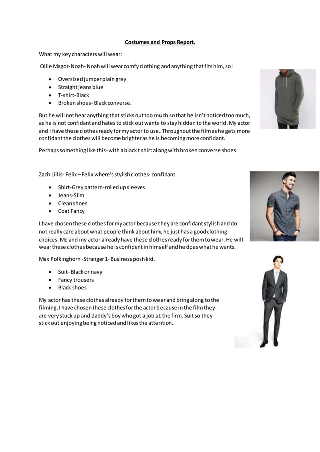 Costumes and props report | DOCX | Women\'s Outerwear | Women\'s Clothing