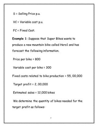 Notes on Cost volume profit analysis | PDF