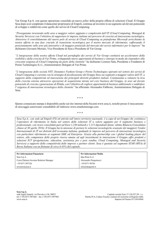 VAR GROUP S.P.A. CRESCE NEL BUSINESS DEI SERVIZI CLOUD SU PIATTAFORMA ...