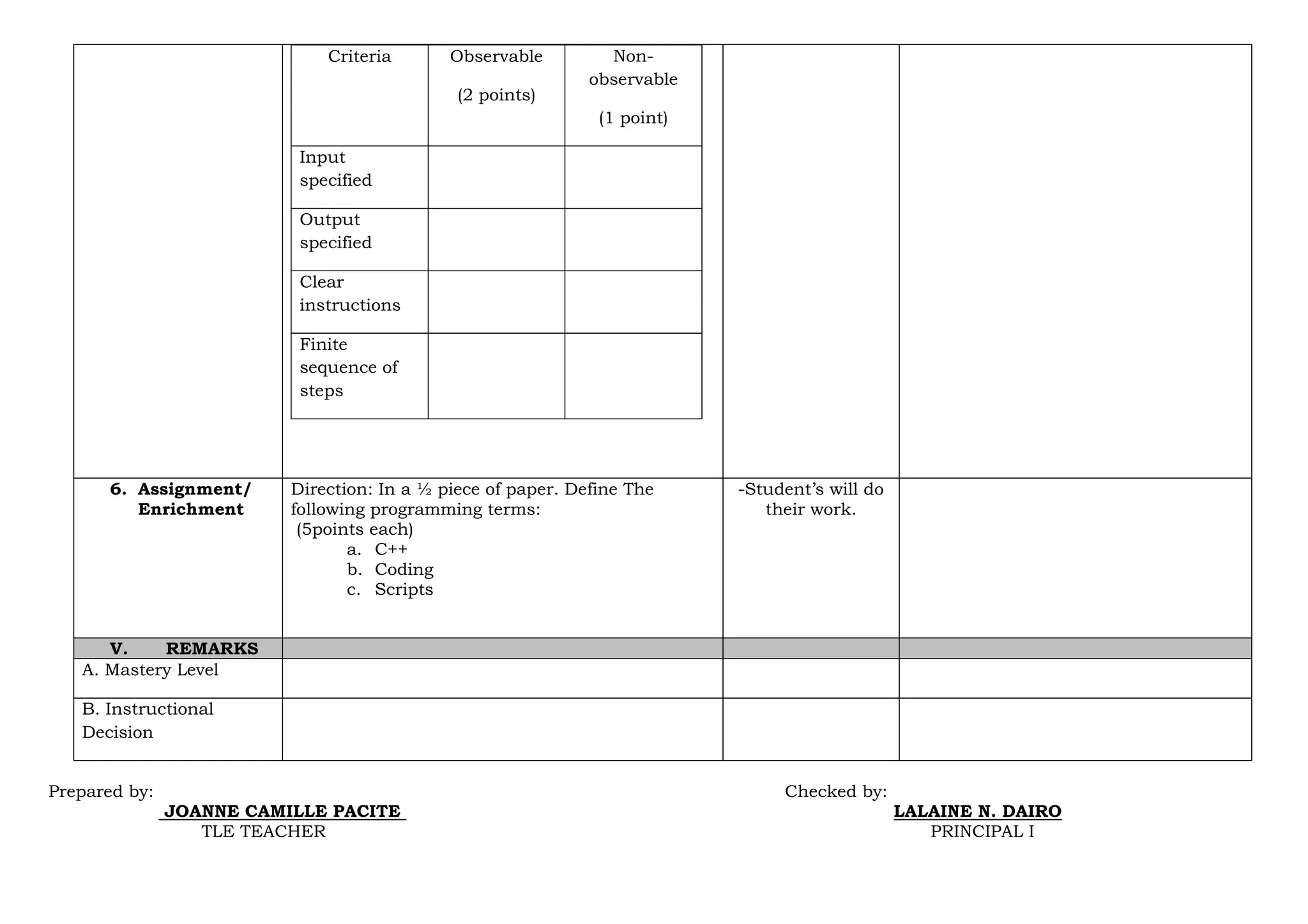classroom observation in creative technology | DOCX