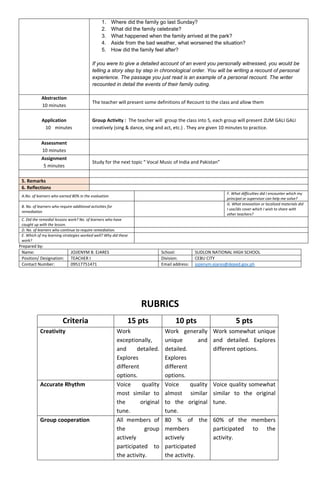 LESSON PLAN ON VOCAL MUSIC | DOCX