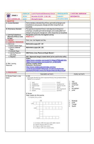 COT Lesson Plan Mathematics 3 Points, Line, Line Segment and Ray | DOC