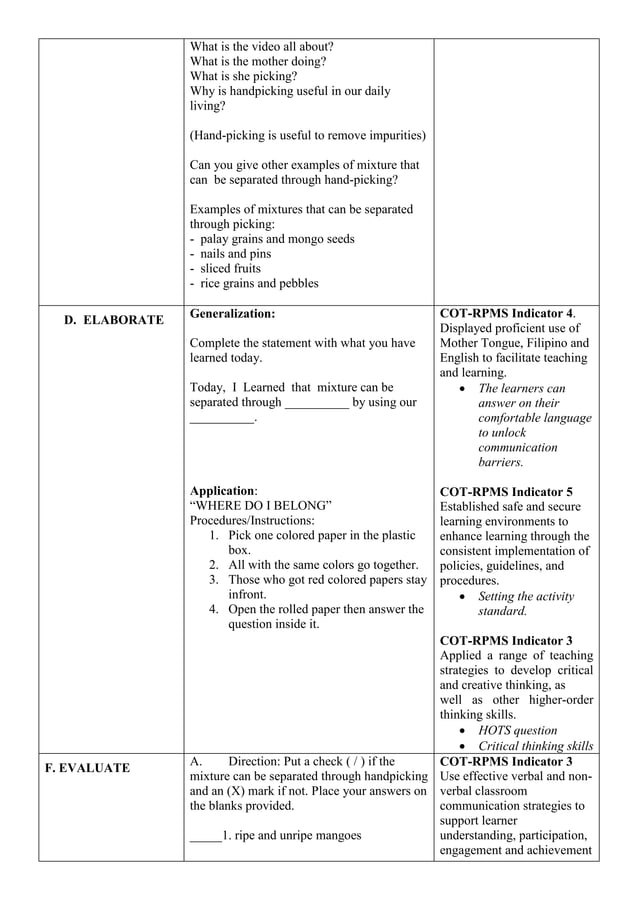 COT-SCIENCE6 QUARTER 1 SEPERATING MIXTURES THROUGH HAND PICKING by ...