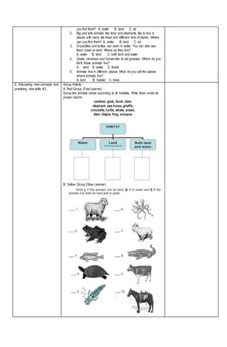 COT Lesson Plan Science 3 Animal's Habitat | DOC