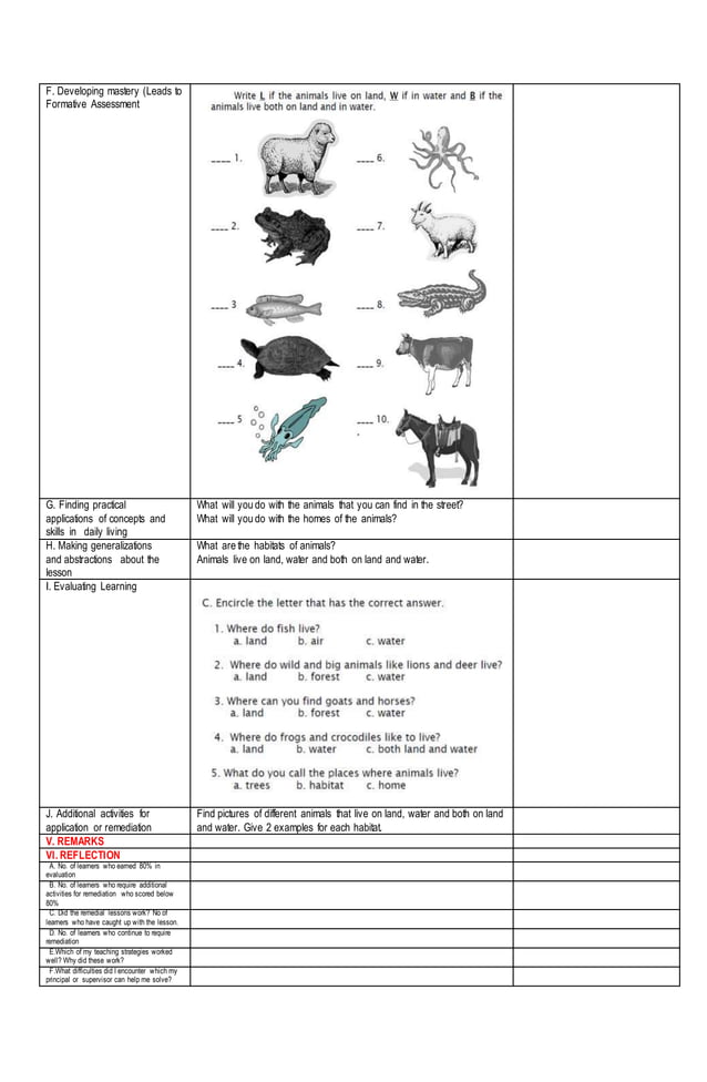 COT Lesson Plan Science 3 Animal's Habitat | DOC