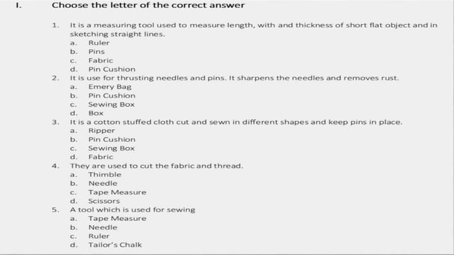 COT-TLE-1.pptx Classifying sewing toolss | PPTX | Needlework | Arts and Crafts