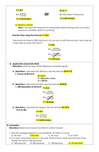 4A's SAMPLE LESSON PLAN- SPEED, TIME, & DISTANCE | PDF